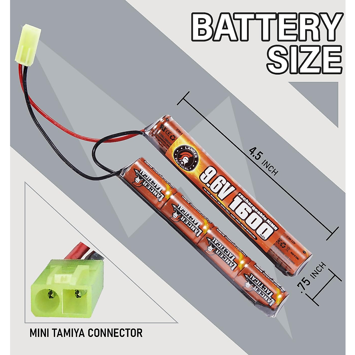 Lancer Tactical Airsoft RC Battery Charger and 9.6V NiMH 1600mAh Rechargeable Butterfly Battery Pack for Airsoft AEGs