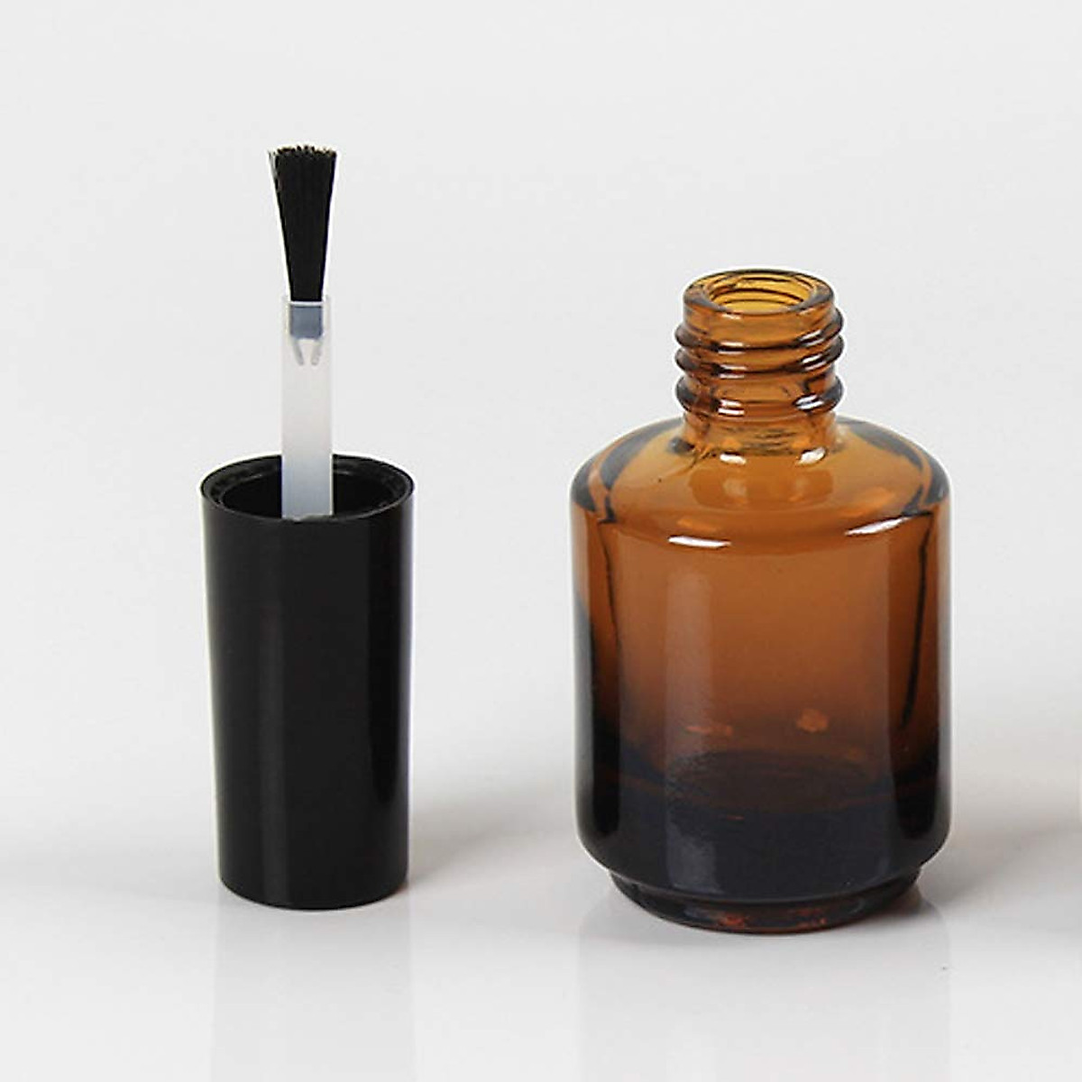 6Pcs 15ml(1/2 oz) Empty DIY Nail Polish Bottles Cylindrical Glass Bottles Vials Containers with Brush Cap for Nail Art Sample, 2pcs Mini Funnel Included, Brown