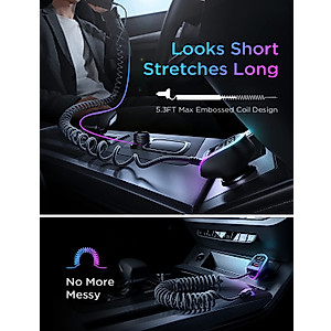 LISEN USB C 96W Super Fast Car Charger PD& QC3.0 with 5.3ft 36W Type C Coiled Cable,Car Phone Charger Adapter for iPhone 15 Pro Max Plus, Samsung Galaxy S24/S23/S22,Android, iPad Pro