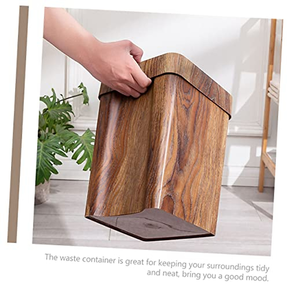 HANABASS Imitation Wood Grain Trash Can Decorative Litter Box Ornament Container Waste Basket for Office Wood Grain Garbage Bin Trash Can Bathroom Kitchen Trash Can Office Garbage Can Sink
