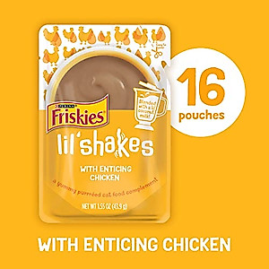Purina Friskies Pureed Cat Food Topper, Lil’ Shakes With Enticing Chicken - (16) 1.55 oz. Pouches