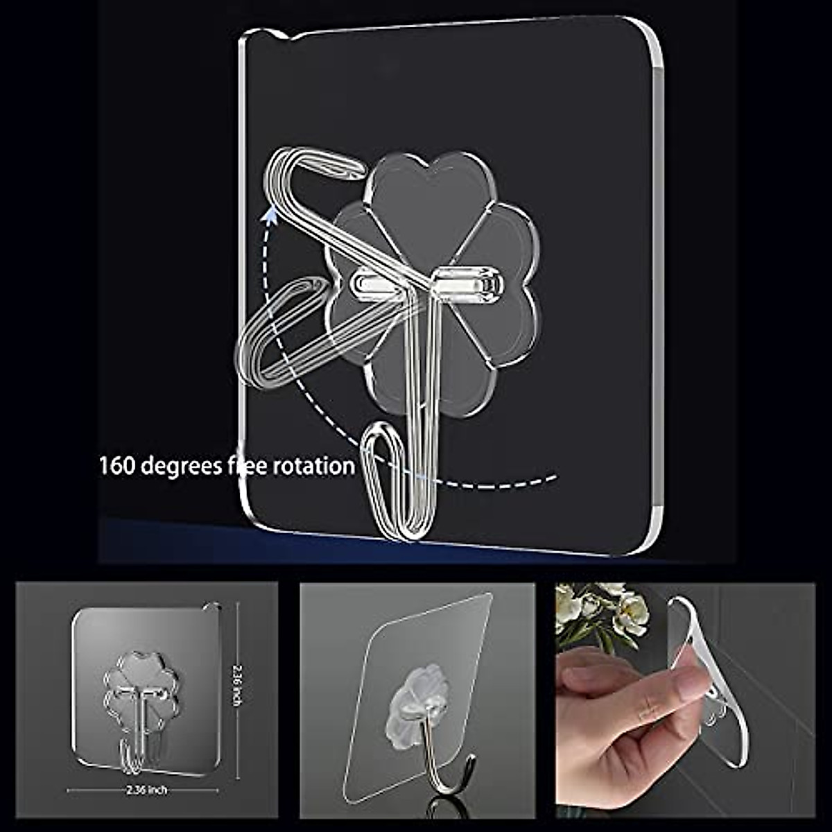 通用 30 Pcs Adhesive Hooks,Transparent Heavy Duty 12 lb(MAX) Wall Hooks for Household Use, Professional Waterproof and Oil Proof Bathroom Kitchen Adhesive Wall Hooks, 2.36 x 2.36 inches (Hooks-008)