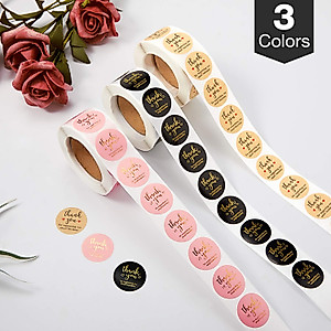 3 Rolls Thank You Stickers Labels Seals Thank You for Supporting My Small Business Stickers Roll, Round Kraft Stickers Thank You Purchase Stickers with Gold Foil (Pink Black Brown, 1 Inch)