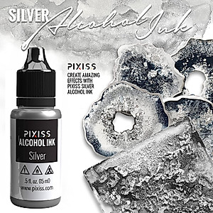 Pixiss Metallic Alcohol Ink Set - Silver and Gold Metallic Alcohol Ink Mixatives, 5oz Metallic Alcohol Pigment Resin Dye, Alcohol Inks for Epoxy Resin, Metallic Mixative for Yupo and Tumbler Cups