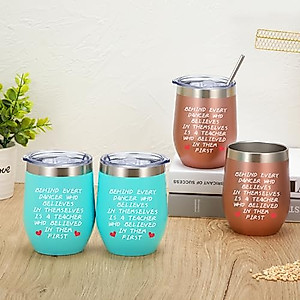 4 Pack Teacher Appreciation Gift Coffee Mug, Graduation Birthday Teacher's Day Gift for Women Dance Teacher, 12 oz Wine Tumblers with Lids Straws and Brushes (Rose Gold, Mint Green)