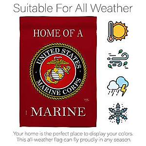 Home of Marine Corps Garden Flag Wall Decor Armed Forces USMC Semper Fi Tapestry Official United State American Military Memorabilia Banner Remembrance Retire Outdoor Yard Memorial Veteran Gifts Made In USA