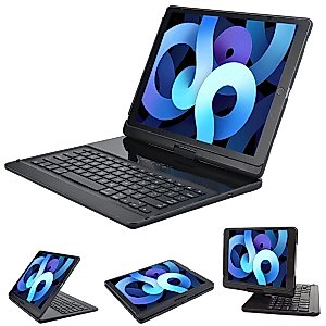 LENRICH iPad pro 12.9 case with Keyboard 2017 2nd 2015 1st Generation, 360 Rotatable Wireless Folio 180 Swivel Stand Hard Cover Auto Sleep Wake up