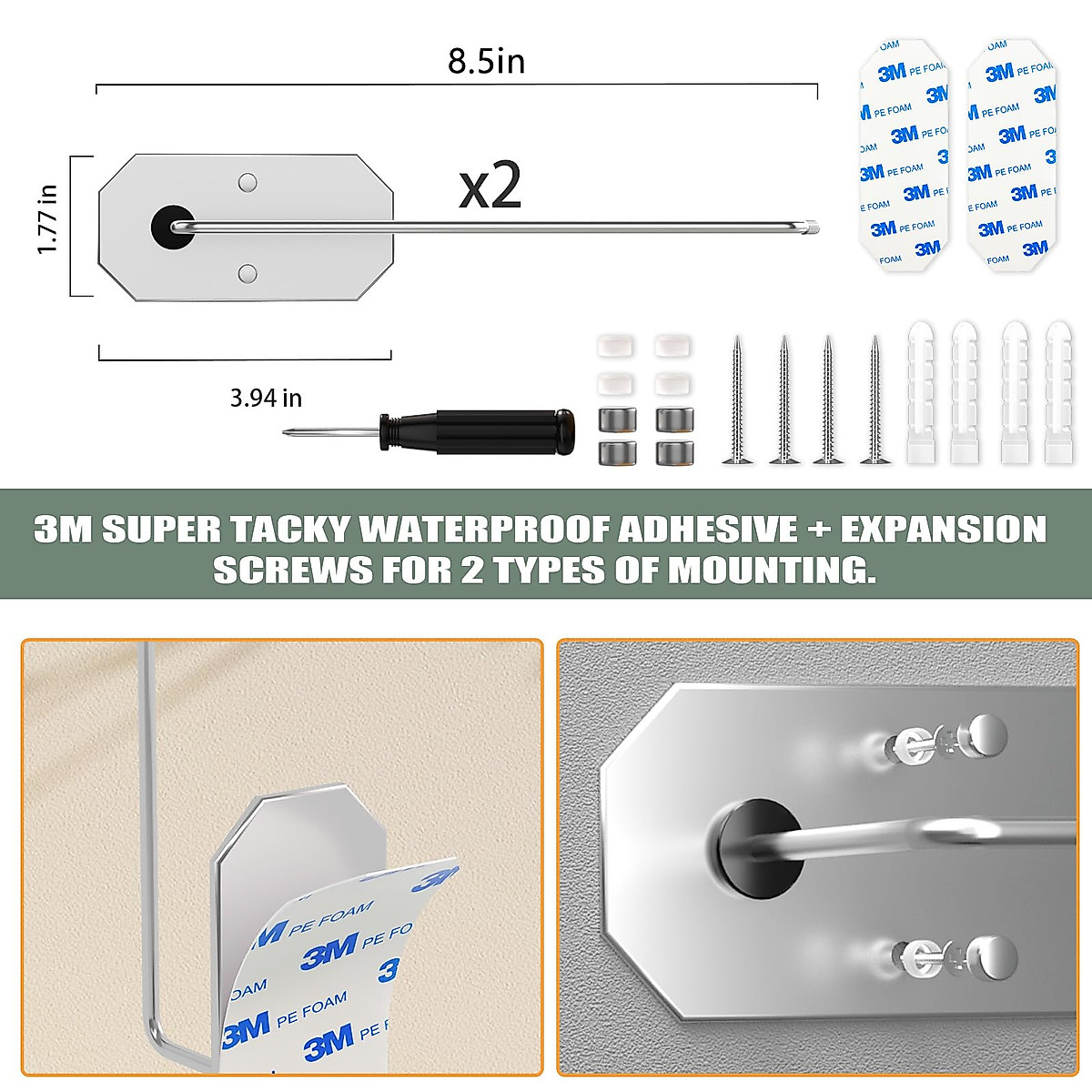 2 Pack Upgraded Tumbler Lid Organizer, 8.5" Adjustable Swivel Hook for Yeti Tumbler/Stanley Tumbler/Owala Tumbler Lid, Self-Adhesive or Drilling Tumbler Lid Hook for Kitchen Organizers and Storage