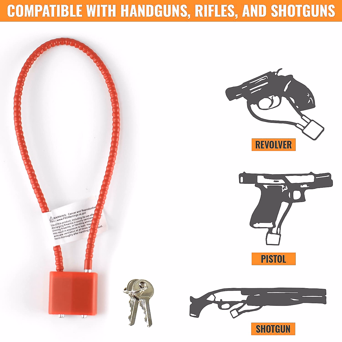 TAOZUONG 15 Inch Gun Lock, Trigger Lock, Cable Gun Lock for Firearm Locking and Secured Storage, Red Cable Lock, Doj Approved