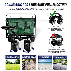 Collapsible Heavy Duty Beach Wagon Cart Outdoor Folding Utility Camping Garden Beach Cart with Universal Wheels Adjustable Handle Shopping (Green)
