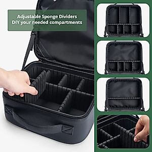 Omobolanle Makeup Bag with Mirror Led Light Detachable Portable Make up Travel Train Case with Adjustable Dividers and 10x Magnifying Mirror Black