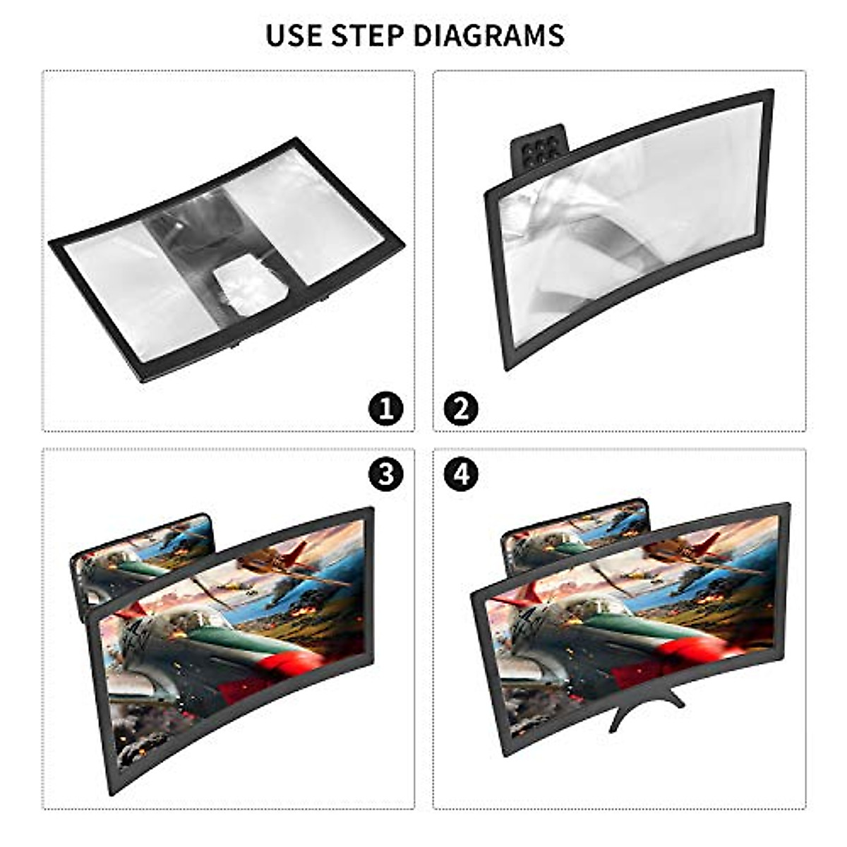 Newseego 12 Inches Phone Screen Magnifier, 3D HD Movie Screen Magnifying with Curved Surface Design Movies Videos Amplifier Foldable Phone Stand Screen Amplifier for All Smartphone - Black