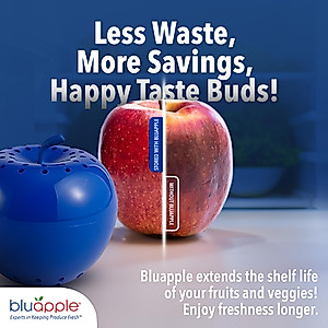 Bluapple Produce Saver Combo Pack - Keeps Fruits & Veggies Fresh in Refrigerator Crisper/Shelves, Lasts up to 3 Months, 8 Packets and 2 Bluapples for 1 Year, BPA Free Ethylene Gas Absorber, USA Made