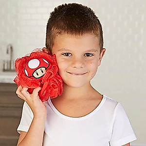 Franco Super Mario Kids Bath/Pool/Beach Soft Cotton Terry Hooded Towel Wrap and loofah Set, 24 in x 50 in (Official Nickelodeon Product)