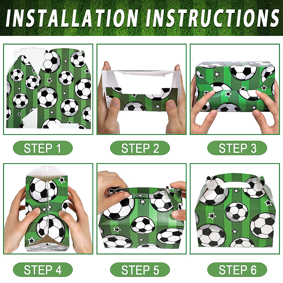 Erweicet Soccer Party Treat Boxes 24 PCS Football Gift Boxes Cardboard Candy Cookies Box with Handles Goodie Bags for Kids Sports Theme Birthday Party Decoration Soccer Party Supplies