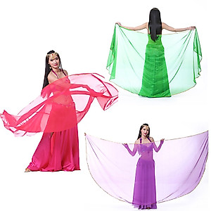 SHOWYOU 98.43" x 47.24" Lightweight Semicircle Chiffon Veil Belly Dance Scarf Blue Veil Scarf Shawls Trimed Gold Sequence (BLUE)