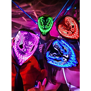 Venobat Mask Halloween LED Light Up Mask for Adults Kids: 2 Pack Dark and Evil Glowing Eyes Neon Mask with 3 Lighting Modes EL Wire - Ideal Gift for Men Women Costume Party - Blue Red