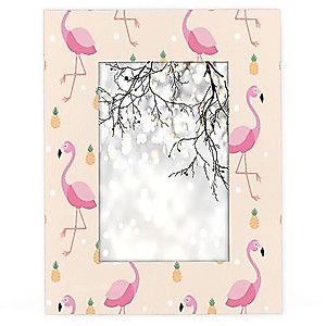 POFATO Pink Flamingo Bird Pineapple 4x6 Picture Frame Wood Photo Frame for Tabletop Display Wall Mount Picture Frame Display 4x 6 Inch Photo Wall Decor Home Gift Frames