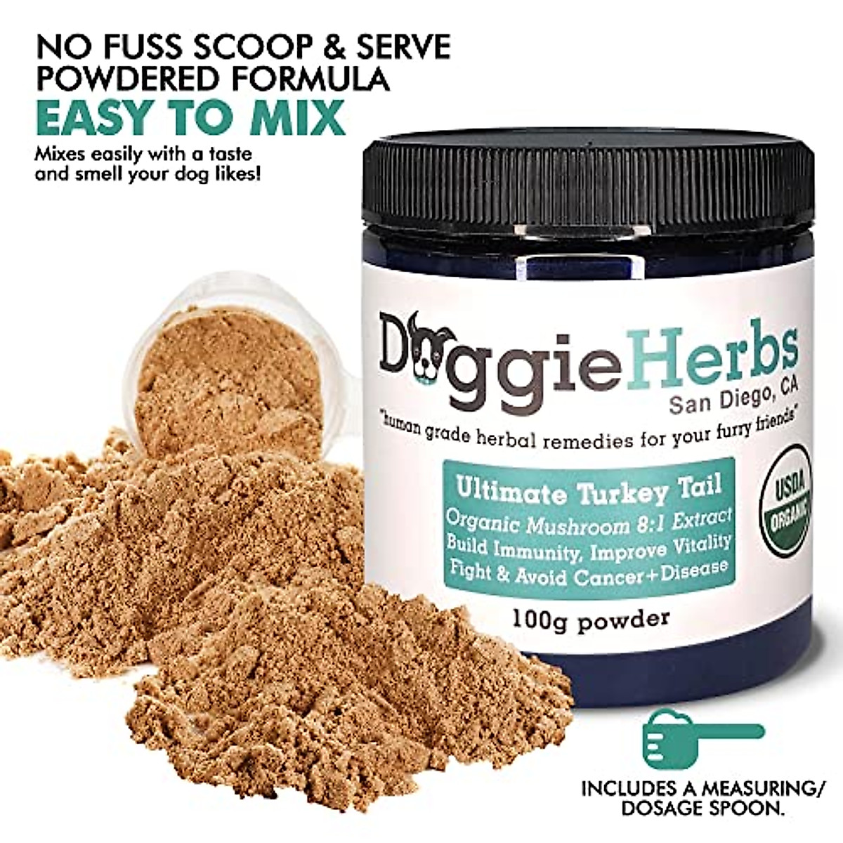 Ultimate Turkey Tail 8:1 Extract by Doggie Herbs – 389mg Beta Glucan per 1g Scoop (39%), Contains ONLY Polysaccharides – 100g