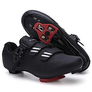 Mens Womens Cycling Shoes Compatible with Pelaton Bike Shoes Road Bike Shoes Riding Bicycle Pre-installed with Delta Cleats Clip Indoor Outdoor Pedal Size 7 Black