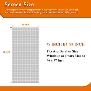 2PACK MAGZO Window Screen and Screen Door Replacement Mesh, 48" W x 99" L, Upgraded Polyester, Net Netting Curtain Wire Repair for Camper/Sliding Glass/Patio/French/Balcony/Back Windows Doors, Grey