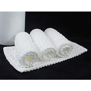 Set of 4 Handmade White 4 inch x 7 inch Rectangular Crochet Cotton Dishcloths
