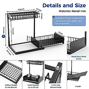 2 Pack Under Sink Organizers and Storage, Metal Pull Out Cabinet Organizer with Sliding Drawer, Slide Out Under Sink Organizer Shelf, Multi-Use for Kitchen Bathroom Organization