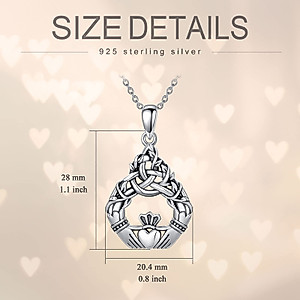 POTOPYY Celtic Claddagh Tree of Life Necklace 925 Sterling Silver Claddagh Celtic Pendant Necklace Tree of Life Necklace Jewelry for Women Men Mom Christmas Anniversary Mothers Day, 18+2 Inch