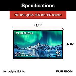 Aurora 50-Inch Full-Shade 4K LED Outdoor Smart TV - Weatherproof HDR10 LED Outdoor Television with Anti-Glare, 400-Nit LED Screen, RangeXtend External Antennas for Fully Shady Outdoor Living Areas