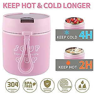 Reastar Insulated Food Container, 18 Ounce Stainless Steel Kids Adult Thermos for Hot Food, Vacuum Insulated Food Jar with Folding Spoon, Leak Proof, Portable Hot Food Container Soup Thermos, Pink