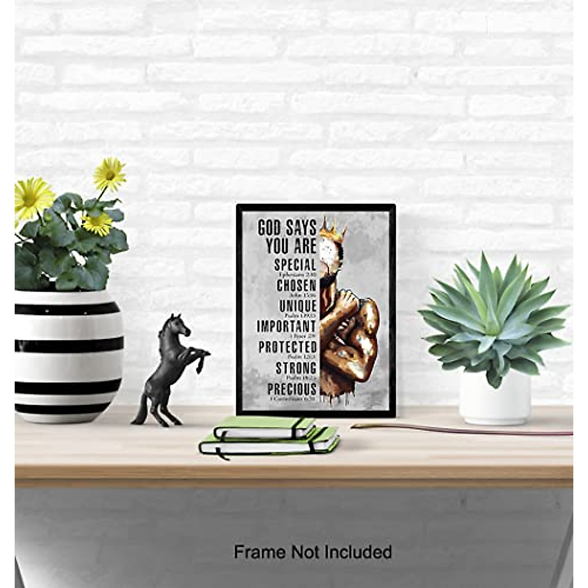 Motivational Black Art - Religious Wall Decor - African American Wall Art - Afro Wall Art - Christian Gifts for Men - Inspirational Scripture - Man Cave Home Office -Bible Verses -Spiritual Wall Decor