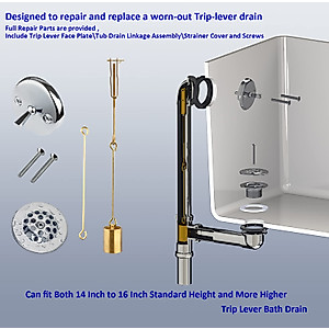 Tub Drain Linkage Assembly with Trip Lever and Strainer Done Cove, Fit for Trip Lever Bath Tub Waste and Overflow Drain by Artiwell