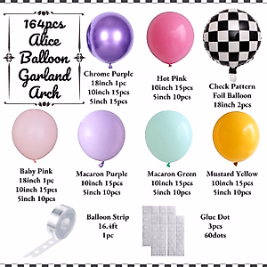 Enanal Alice in Wonderland Balloon Garland Arch Kit, 163pc Purple Pink Rainbow Balloons with Chessboard Balloons for Spring Tea Party Onederland Birthday Baby Shower Party Decorations