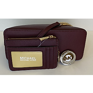 Michael Kors MICHAEL Michael Kors Jet Set Travel MD Dome XCross Crossbody bundled with SM TZ Coinpouch Purse Hook (Merlot)