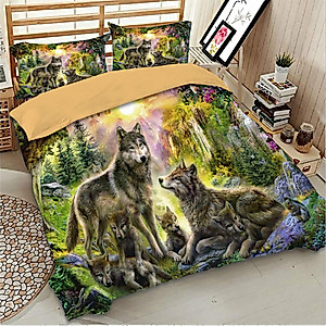 3pcs 3D Bedding Set Animal Full Queen Duvet Cover Set Bed Sheet Wolf Printed Twin King Quilt Cover Bed Linens with Pillowcases (US Twin)