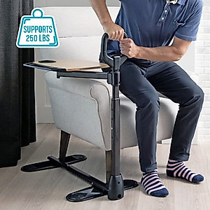 Able Life Able Tray Table, Adjustable Bamboo Swivel TV and Laptop Table with Ergonomic Stand Assist Safety Handle, Independent Living Aid