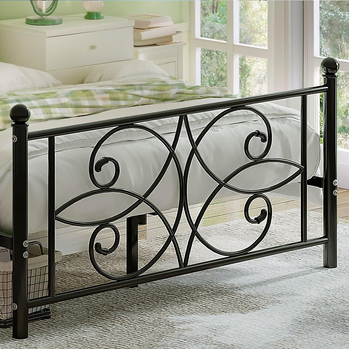 VECELO Full Size Bed Frame with Headboard, Heavy-Duty Platform with Metal Support Slats, Strong Mattress Foundation, No Box Spring Needed, Matte Black