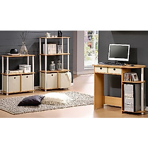 Furinno Go Green Home Laptop Notebook Computer Desk/Table with 2 Drawer Bins, Beech/Ivory/White
