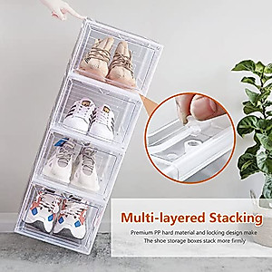 THESEATOP Shoe Organizer Boxes,6 Pack Shoe Storage Boxes Clear Plastic Stackable,Shoe Organizer Box,Shoe Containers for Sneaker Storage Up to US Size 12 (Clear)