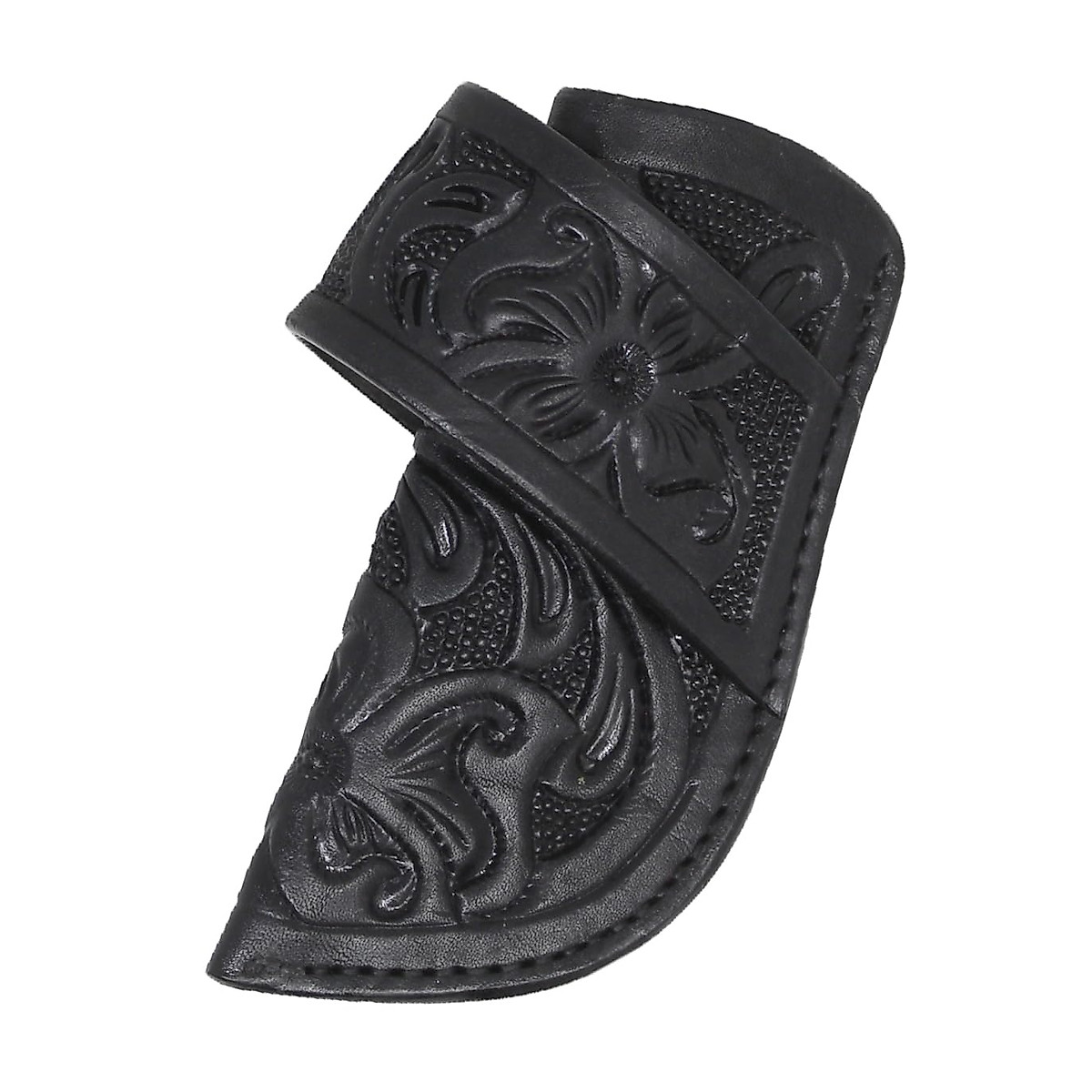 CHALLENGER Western Floral Tooled Black Genuine Leather 4-3/4" Side Access Knife Sheath 29RS08