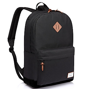 Kasqo Black Backpack, Classic Lightweight School Backpack Teens Boys, 15.6 Inch Laptop Bookbag for Men Women Girls College