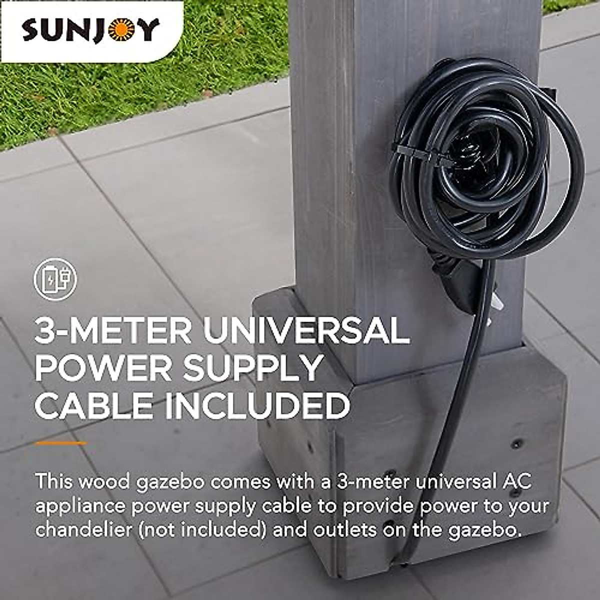 Sunjoy 13.5 x 13.5 ft. Hardtop Gazebo Outdoor Patio Black Steel Gazebo with LED Lights, AC Outlet, USB Port and A 3-Meters Universal Power Supply Cable, Black