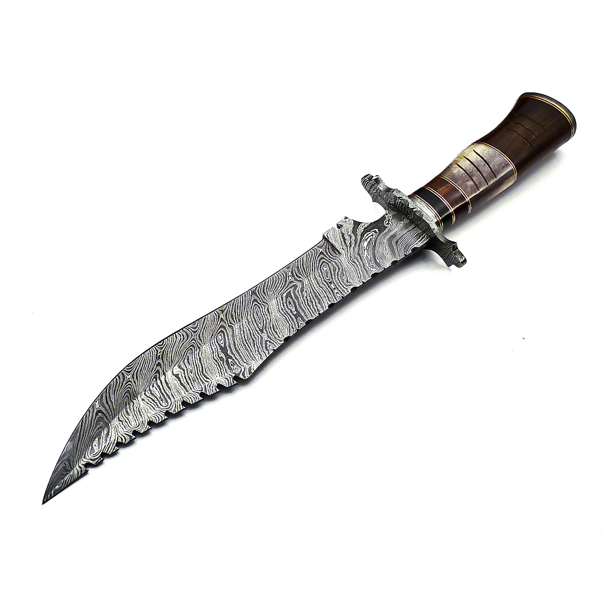 UK UNIQUE SHARP KNIVES BK-3039 Handmade Damascus Steel 15 Inches Damascus Steel Hunting Knife - Beautiful Rose Wood & Bone Handle