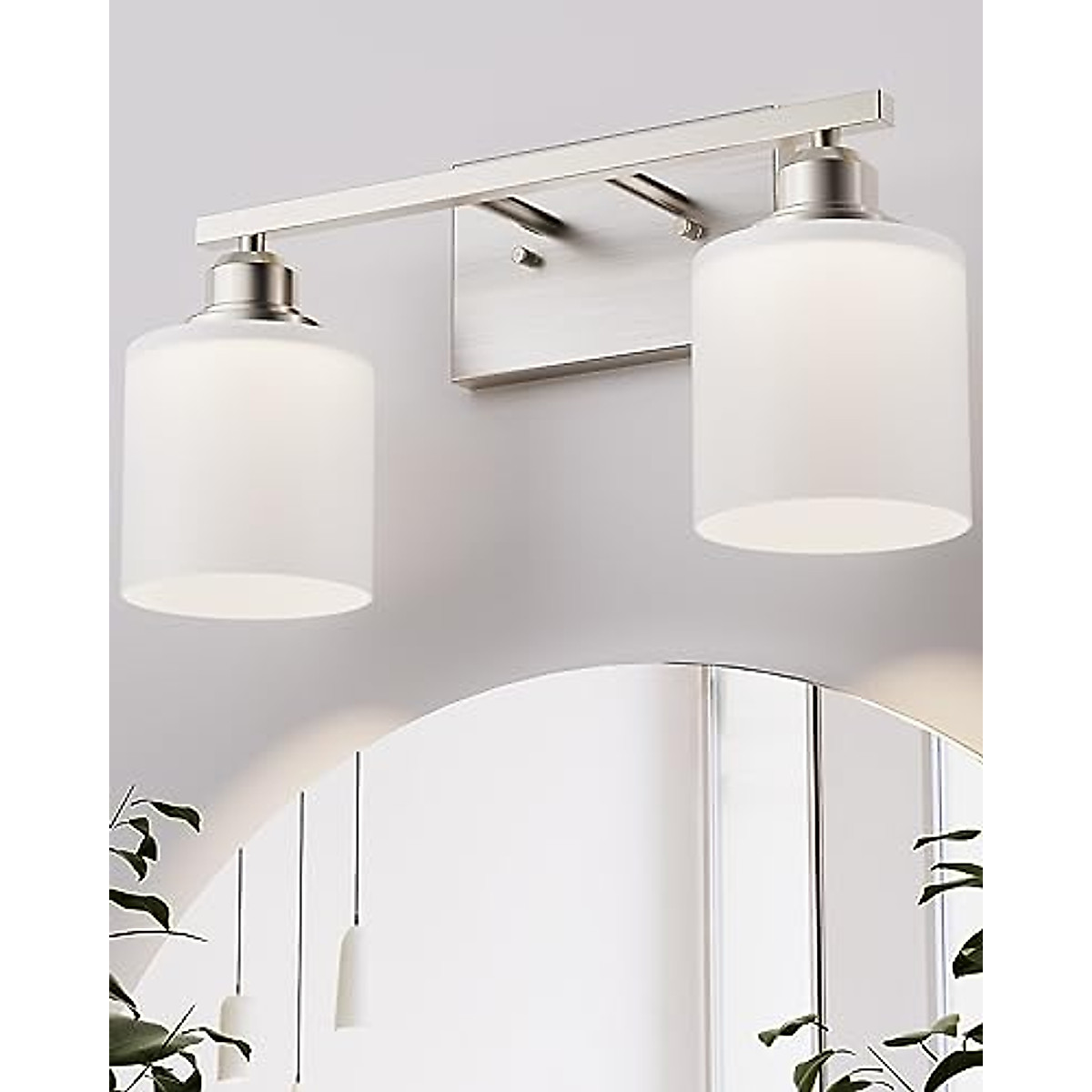 Sailstar 2-Light Bathroom Light Fixtures Over Mirror, Brushed Nickel Vanity Lights, Modern Bathroom Vanity Light, Glass Shade & Anti-Rust Nickel Finished, Bathroom Light for Small Space
