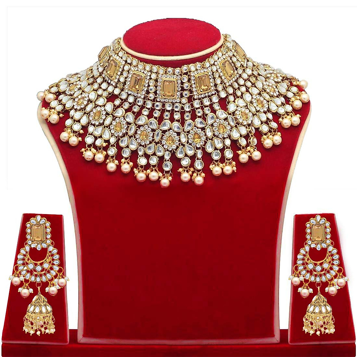 Aheli Ethnic Indian Indian Traditional Bollywood Faux Kundan Dulhan Heavy Bridal Jewelry Set with Choker Earrings Maang Tikka Hathphool for Women Girls