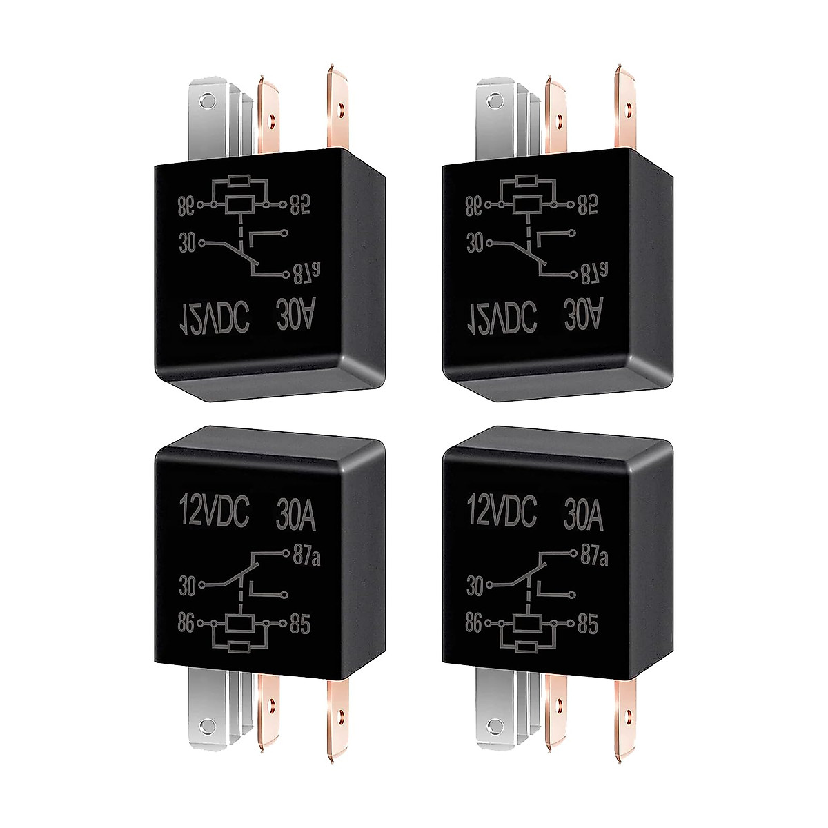Yumfugu 4 PCS 5 Pin 12V Car Starter Relay, Multi-Purpose 30A Waterproof Heavy Duty Relay Replacement, Universal Automotive Conditioner Relay Accessories for Cars SUVs Trucks (Black)