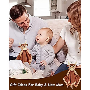 Brown Highland Cow Lovey Baby Boy Blanket Animal Security Blanket Neutral Baby Snuggly Scotland Herd Animal Face Soft Bedding Plush Kids Grandchild's Lovey Nursery Décor Gift Ideas for Son