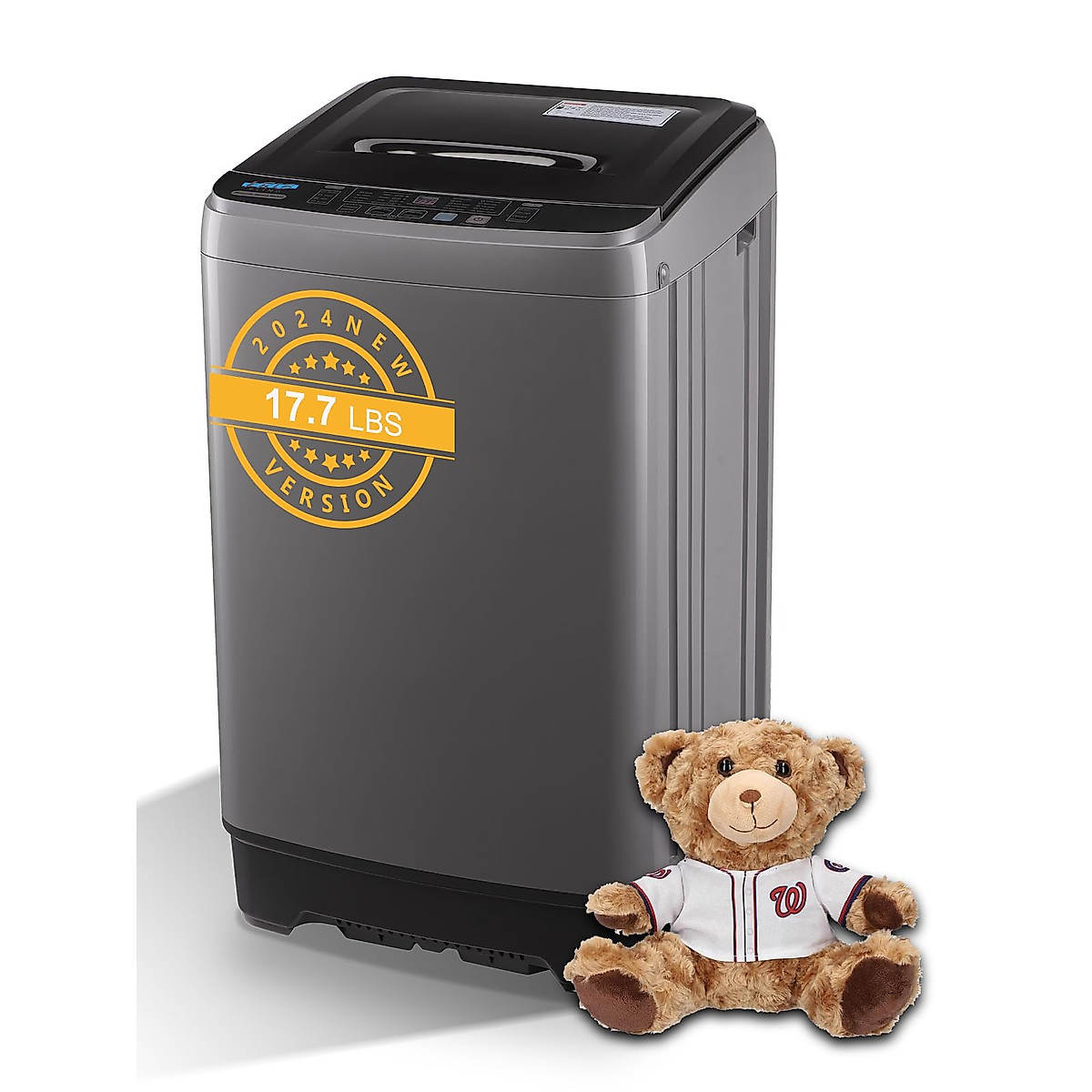 KRIB BLING Full-Automatic Washing Machine 17.7 lbs Small Compact Portable 10 Wash Program & 8 Water Level Compact Washer with LED Display Ideal for Apartments, RV, Camping, Grey