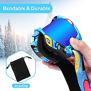 Micnaron Kids Ski Goggles, Snowboard Goggles for Boys Girls Youth, OTG Anti-fog Ski Goggles with Non-Slip Strap (Blue)