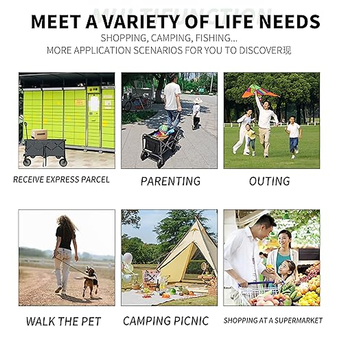 Folding Wagon Cart Heavy Duty Foldable,Large Collapsible Camping Wagon with 2 Drink Holders, Garden Cart Utility Wagon for Camping Fishing Sports Shopping (Cement Grey)